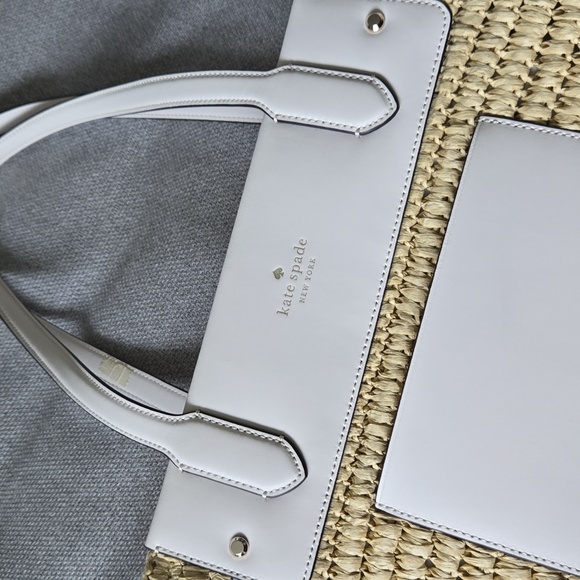 kate spade | Bags | Kate Spade Straw Leather Tote Shoulder Bag White ...
